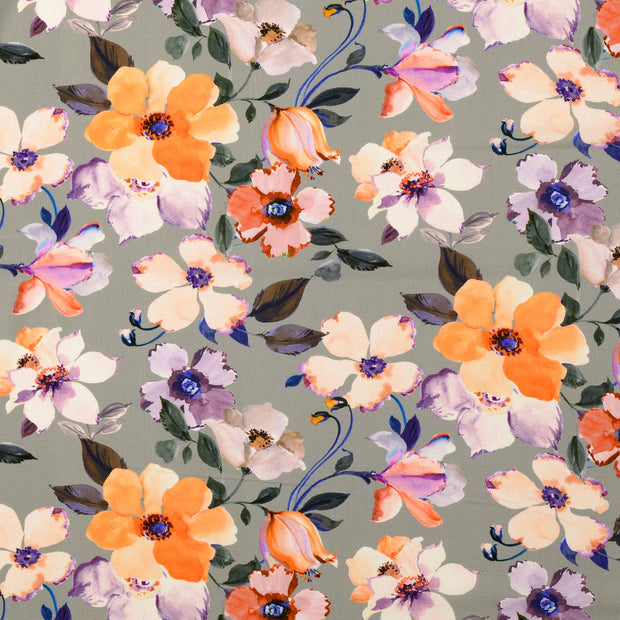 Viscose Poplin fabric Flowers Grey | Wholesale fabrics | Hemmers Itex