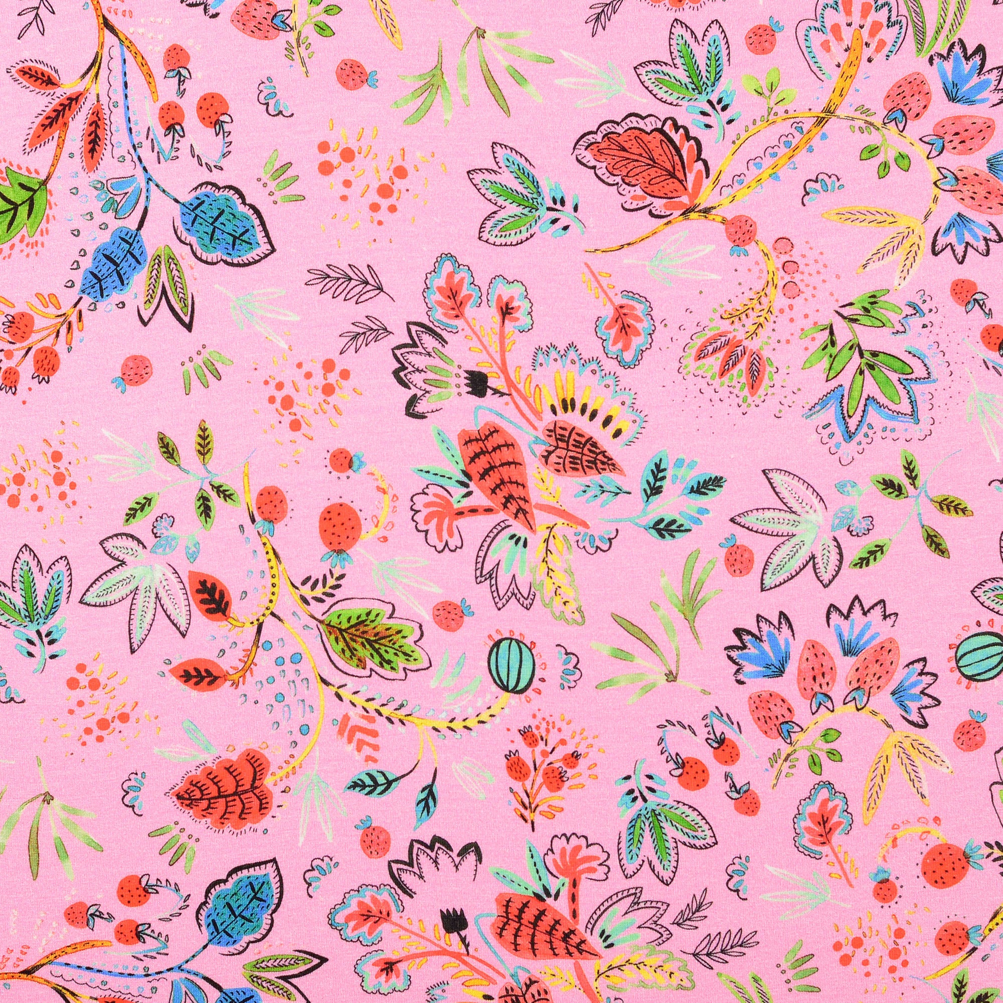 Baumwolle Jersey Stoff Blumen Helles Pink | Stoff Großhandel | Hemmers Itex