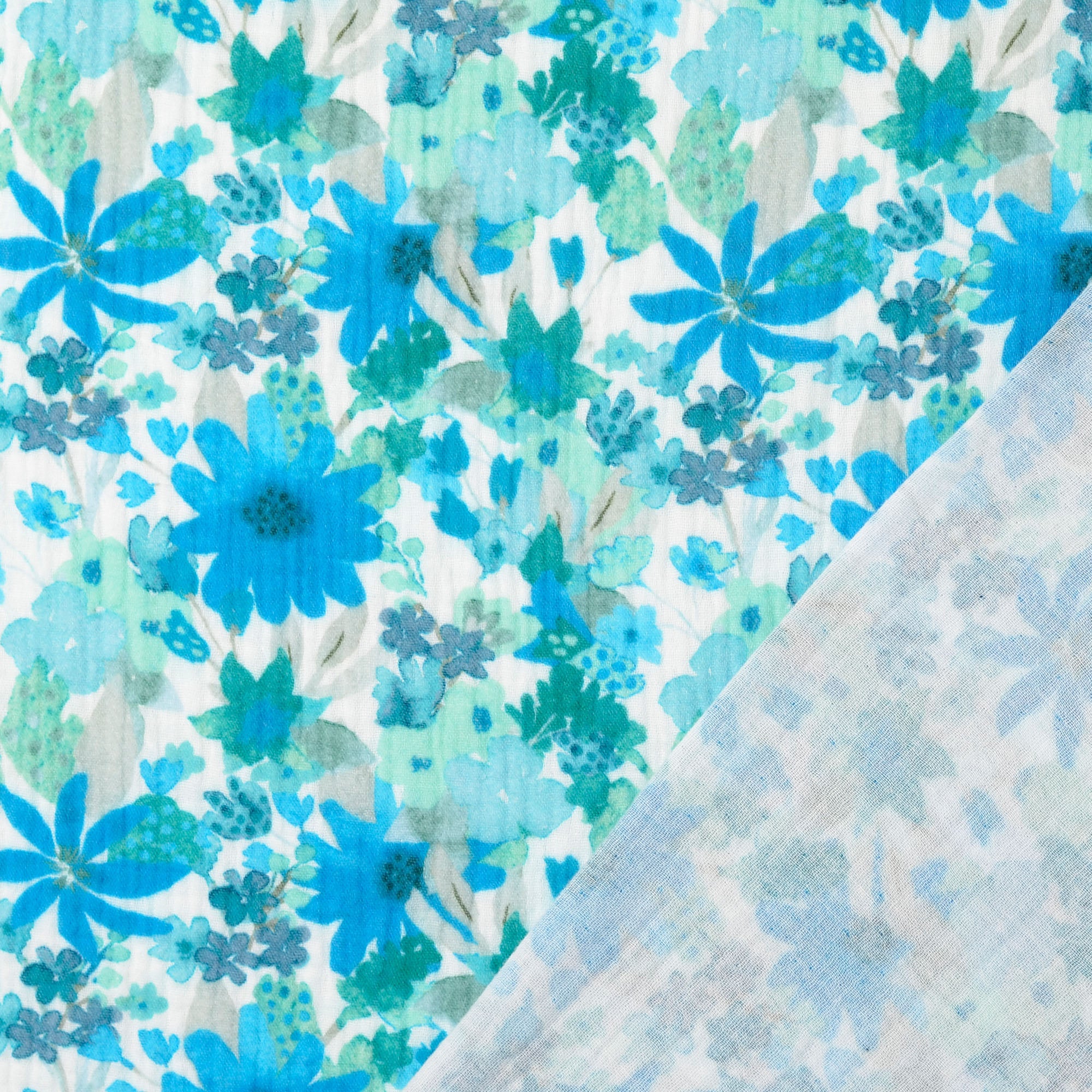 Muslin fabric Flowers Light Blue | Wholesale fabrics | Hemmers Itex